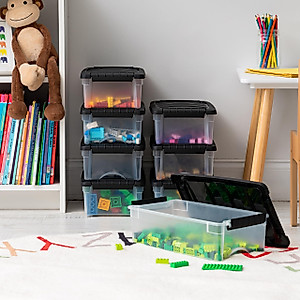 IRIS USA 6 Qt Stackable Plastic Storage Bins with Lids, 8 Pack - BPA-Free, Made in USA - See-Through Organizing Solution, Latches, Durable Nestable Containers, Secure Pull Handle - Clear/Black