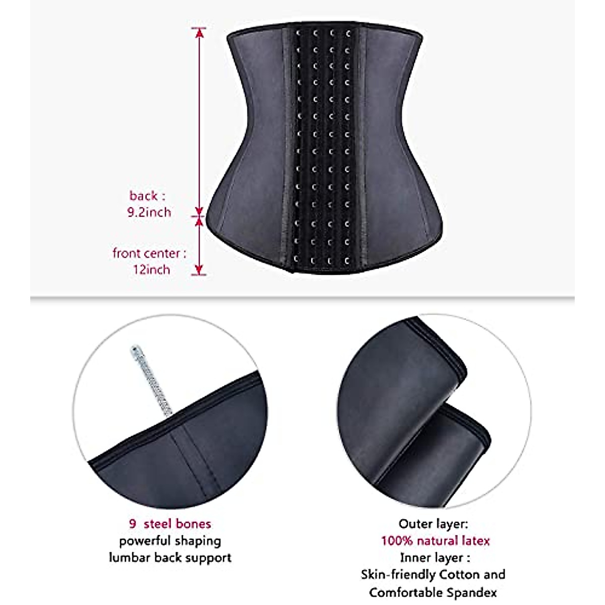 YIANNA Waist Trainer for Women Tummy Control Corsets Hourglass Sports Girdle Body Shaper 4 Hooks, (Size M, Black)