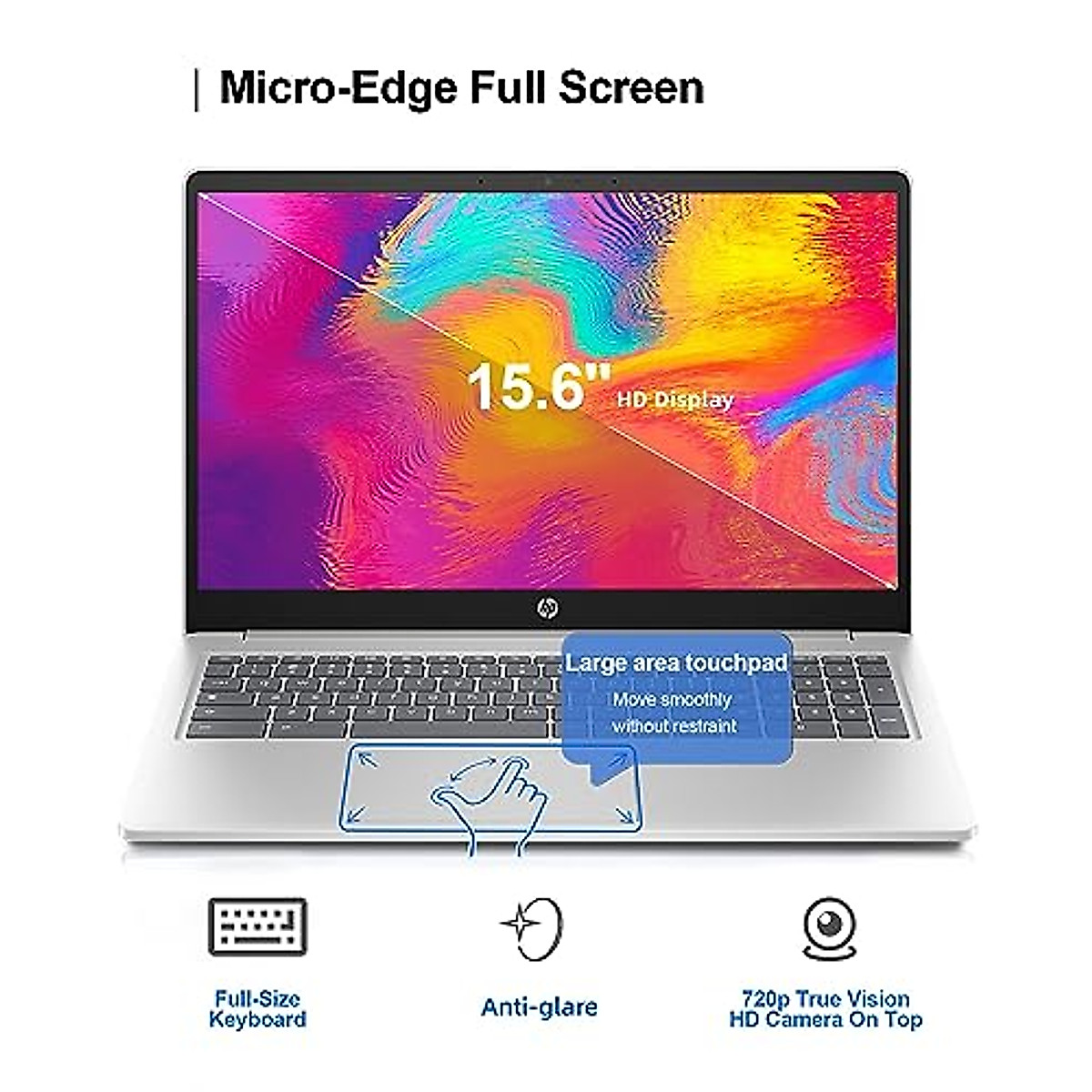 HP 2023 Newest Chromebook Laptop Student Business, 15.6" HD Display, 8GB RAM, 192GB Storage (64GB eMMC+128GB MSD Card), Quad-Core Intel Processor N200, Long Battery,Chrome OS, Bundle with JAWFOAL