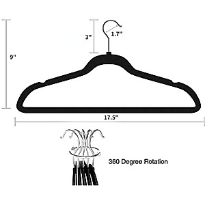 Smartor Velvet Hangers 50 Pack, Black Felt Hangers Non Slip with Rose Gold Hook, Premium Felt Hangers for Adult, Heavy Duty Velvet Hanger for Coat, Suit, Short, Skirt, Dress (Black)