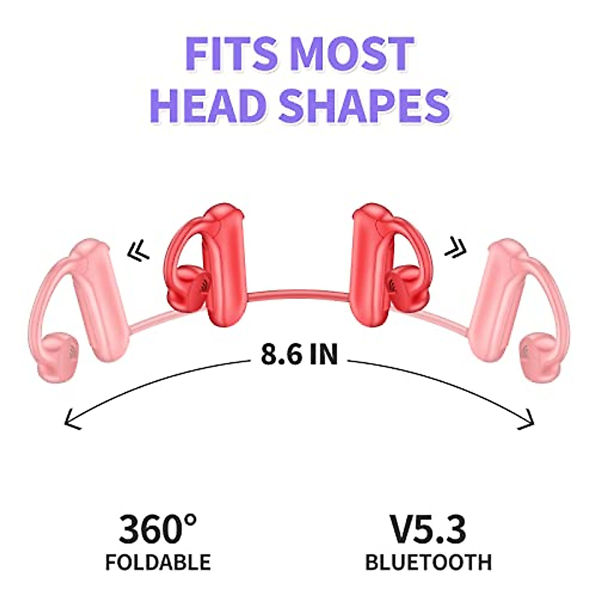Bone Conduction Bluetooth Headphones, Open-Ear Wireless Headphones with Microphone, Sports Headset Power Display TF Card Slot Sweatproof Earphones for Outdoor, Running, Cycling, Driving, Gym-Red