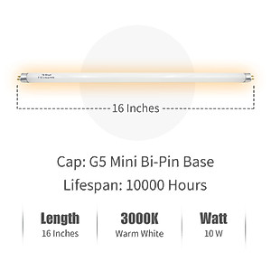 Konideke 16 Inches F10T5 Replacement Bulb Compatible Jasco T5 10 Watt Warm White 3000K F10T5/830 Fluorescent Tube for Counter and Cabinet Fixture 4 Count