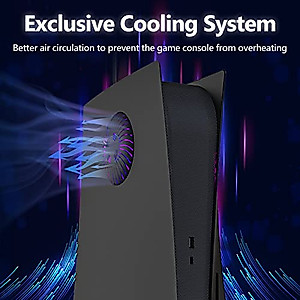 Face Plates for PS5 Console + RGB LED Light Strip + Dust Cover Net, Playstation 5 Kit with Fan Vents Faceplate Shockproof ABS Shell, Pets Hair Anti-dust Cover, 8 Colors RGB LED Light Ring. (Black)