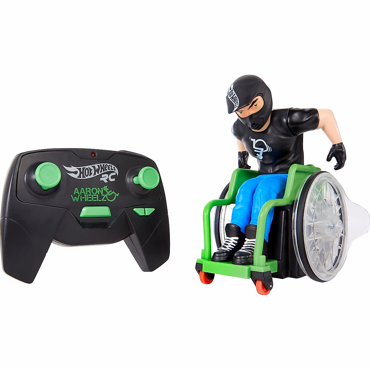 Hot Wheels RC Aaron Wheelz Wheelie Chair, Remote-Control Wheelchair with Motocross Aaron "Wheelz" Fotheringham Figure