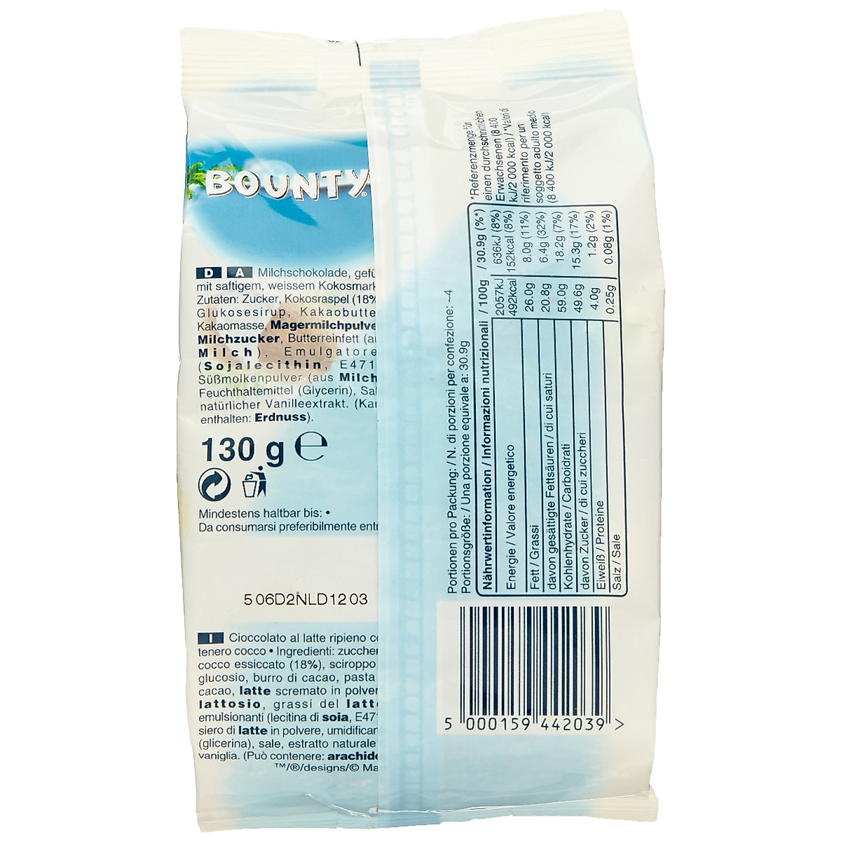 Bounty Miniatures 150g Milk Chocolate Bars, Filled with Juicy Coconut Cream, 130g