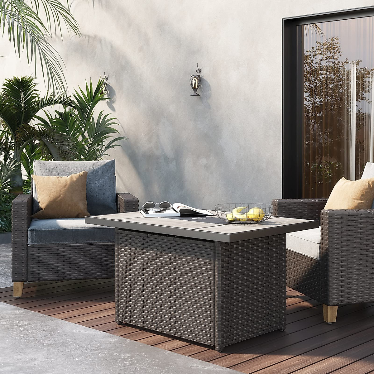 Grand patio Outdoor Propane Fire Pit Table with Cover/Lid for Patio, 43 inch 50,000 BTU,Wicker/Rectangle