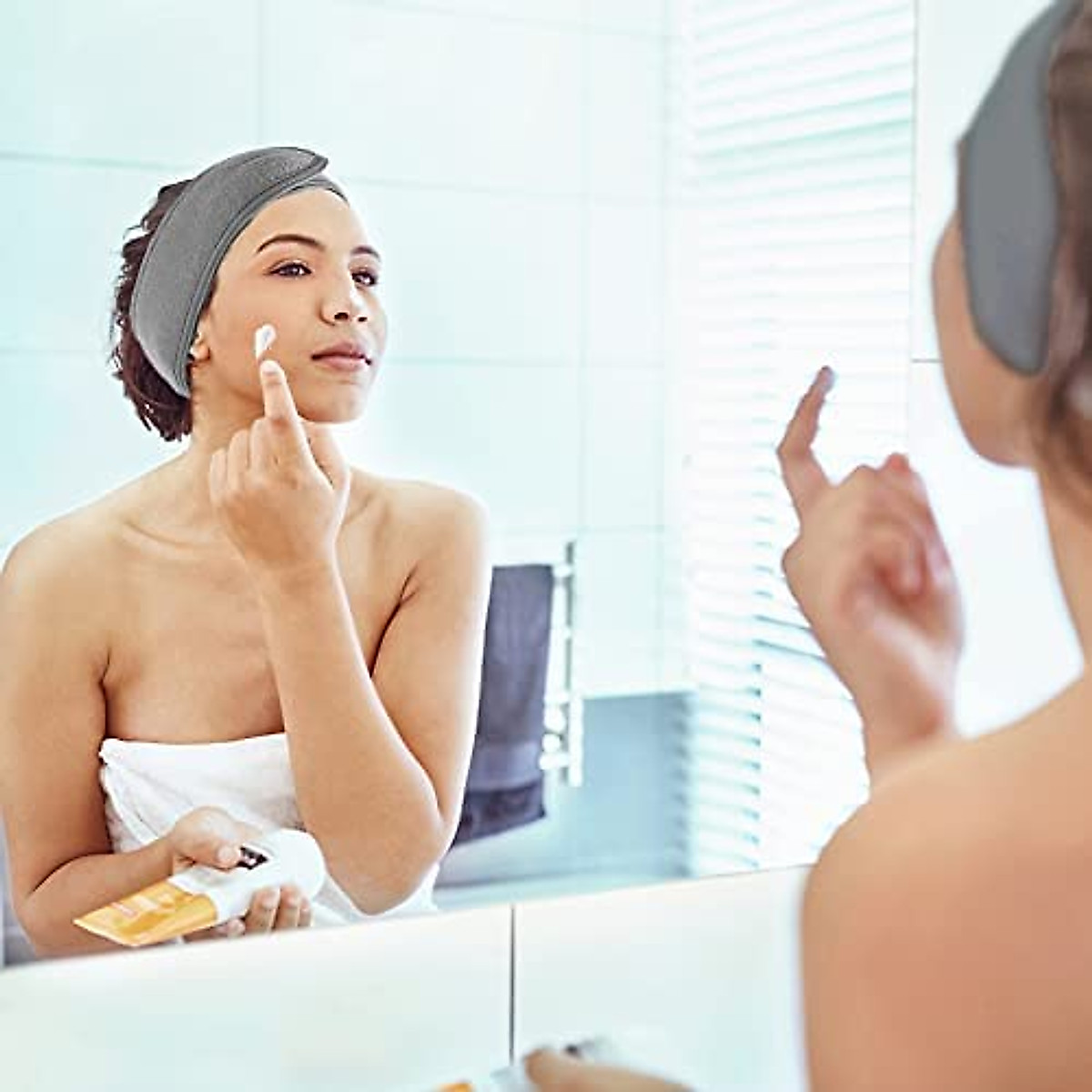 Leaflai Spa Headband, 4Pcs Make Up Wrap Head Terry Cloth Headbands with Adjustable Magic Tape Non-slip Stretchable Sport Towel for Woman Face Washing, Bath, Makeup, and Sport (12Pcs Gray)