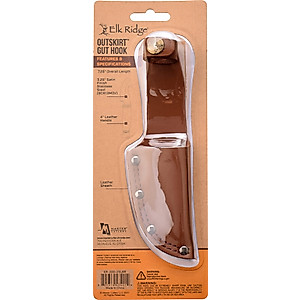 Elk Ridge - Outdoors OUTSKIRT Fixed Blade Knife - 8.25-in Overall, Satin Finish Stainless Steel Gut Hook Blade, Stacked Leather Handle, Includes Leather Sheath, Hunting, Camping, EDC - ER-200-29LBR