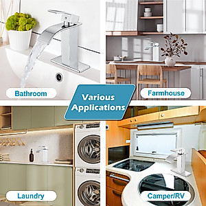 Midanya Bathroom Sink Faucet Waterfall Spout Single Handle 1 Hole Deck Mount Mixer Tap Lavatory Vanity Vessel Faucet Commercial with Pop Up Drain,Short, Polish Chrome