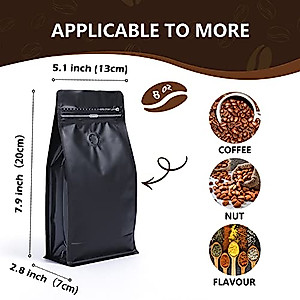 Coffee Bags with Valve - 50 Count Resealable Flat Bottom Pouch - 8 Ounce Vented Coffee Packages Bags with Zipper by Absorated