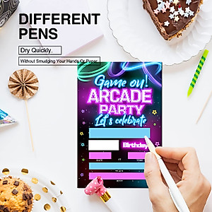 Soiceu Colorful Arcade Birthday Party Invitations with Envelopes Set of 20 Video Games Arcade Birthday Party Invites