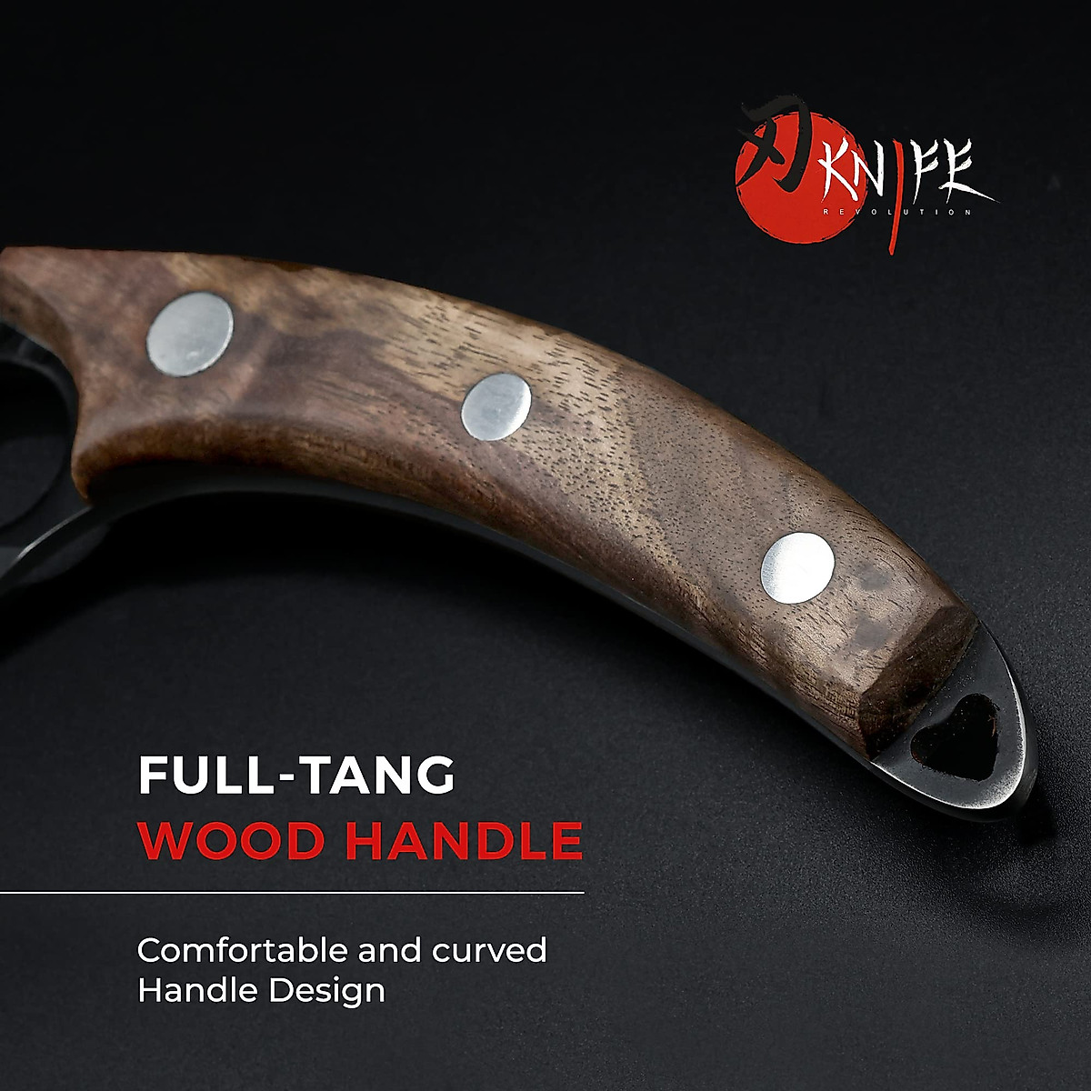 An amazing Hand Forged Butcher Knife with Reinforced Black Titanium Coated Blade that is perfect for everyday kitchens, camping, and BBQ