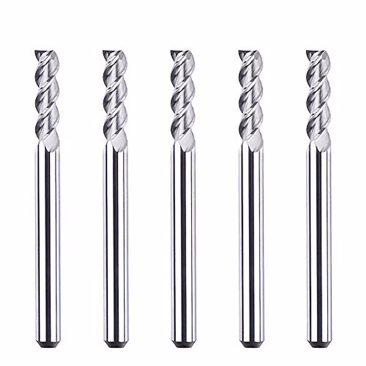 SpeTool 1/8 End Mills for Aluminum 3 Flutes CNC Spiral Router Bits for Aluminum Cut Non-Ferrous Metal Upcut 1.5 inches Long 5 Pieces