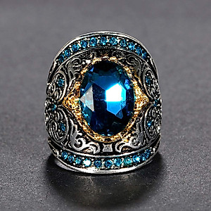 Vintage Peacock Blue Gemstone Ring Jewelry Gift for Women (6)