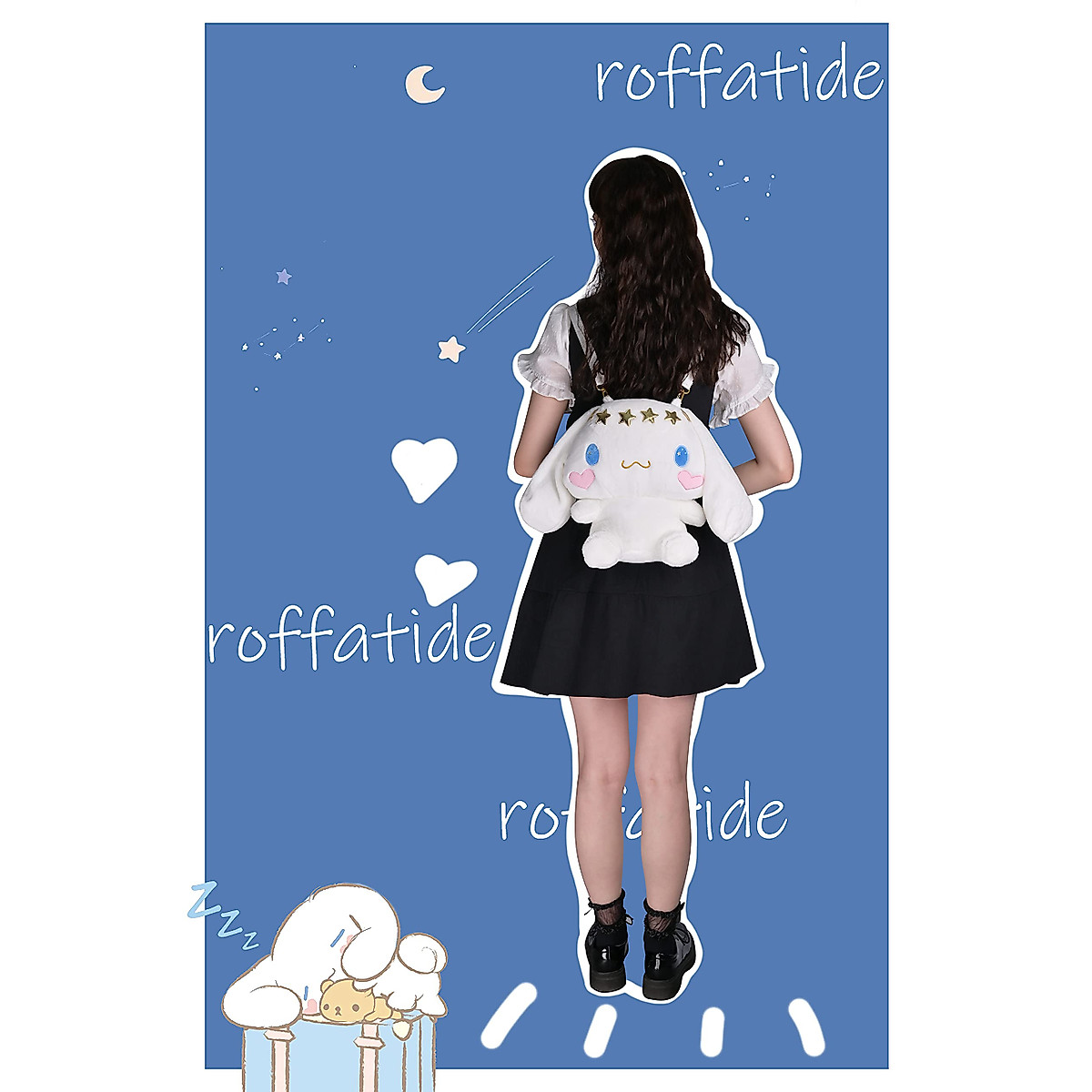Roffatide Anime Cartoon Cute Cinnamoroll Dog Plush Doll Backpack Kawaii Lolita JK Girls Bag Birthday Gifts White