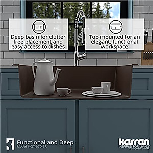 Karran QT-670 Drop-In Quartz Composite 33 in. 1-Hole Single Bowl Kitchen Sink in Brown