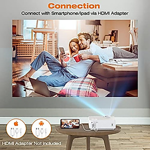 TOPVISION Projector, 7500L Portable Mini Projector with 100” Projector Screen, 1080P Supported, Built-in HI-FI Speakers, Home Theater Movie Projector Compatible with, HDMI,Fire Stick,VGA,USB,TF,AV,PS4