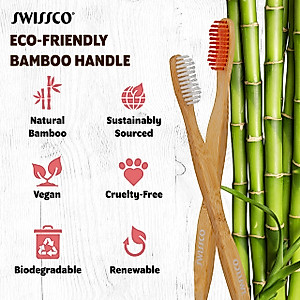 Swissco Soft Bristle Manual Bamboo Toothbrushes Pack of 5 Soft Toothbrushes for Adults | Biodegradable Eco Friendly Wooden Toothbrushes
