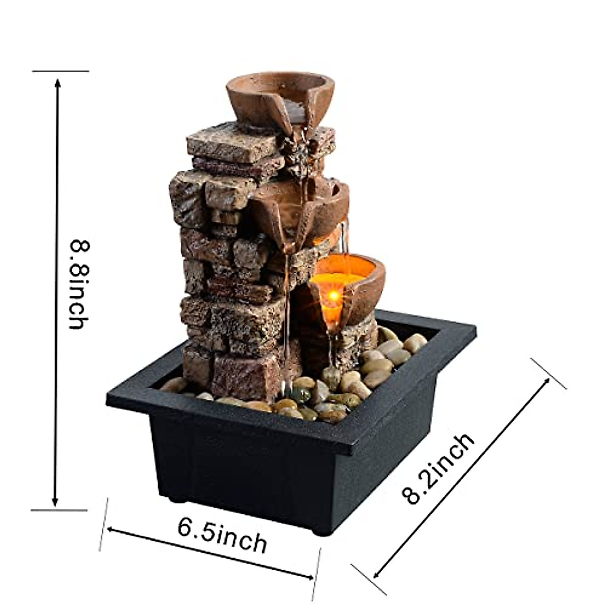 Haobos Indoor 3-Tier Rockery Relaxation Tabletop Fountain Soothing Sound Home/Office Decor Relaxing Waterfall Meditation Tabletop Fountain LED Lights