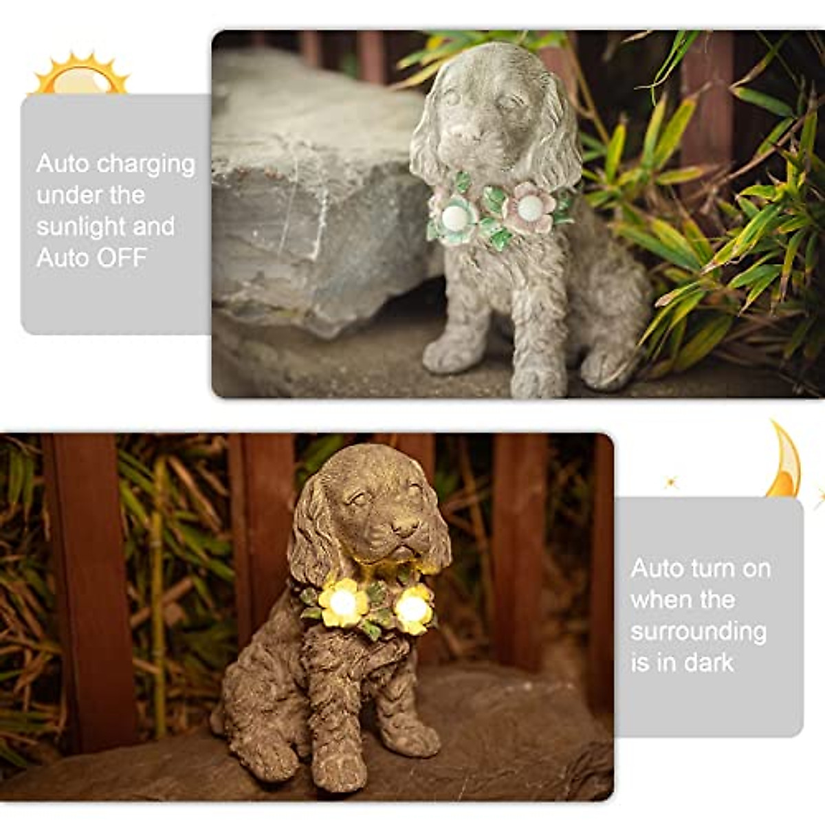 Ovewios Garden Statue Dog Memorial Gifts - Yard Art Decoration with Solar LED Lights Waterproof Resin Garden Figurine Decor for Outdoor Patio Yard Lawn Ornament
