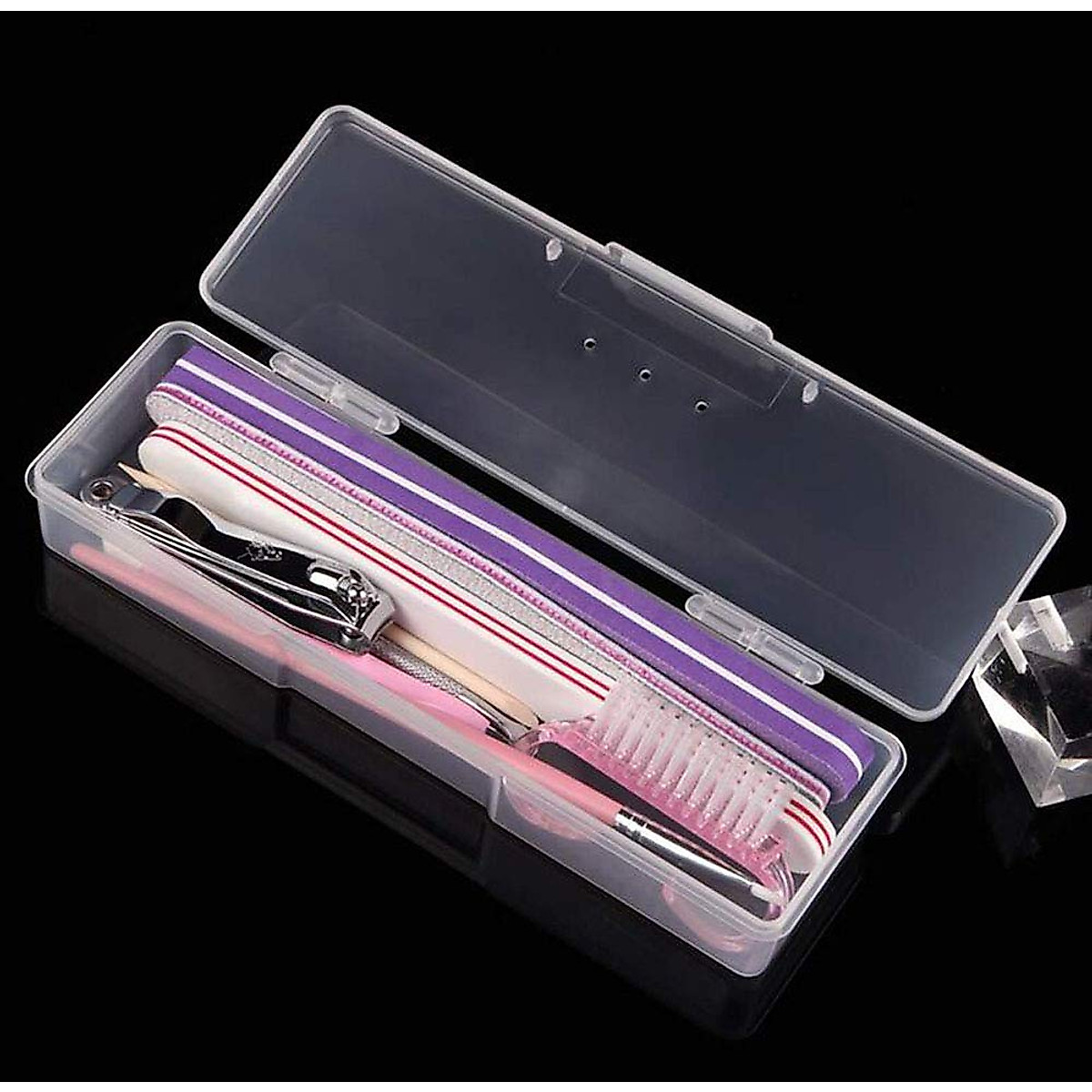 2 Pcs Plastic Transparent Multifunctional Rectangular Storage Box Nail Art Tool Box Office Supplies Organizer Manicure Tool Box