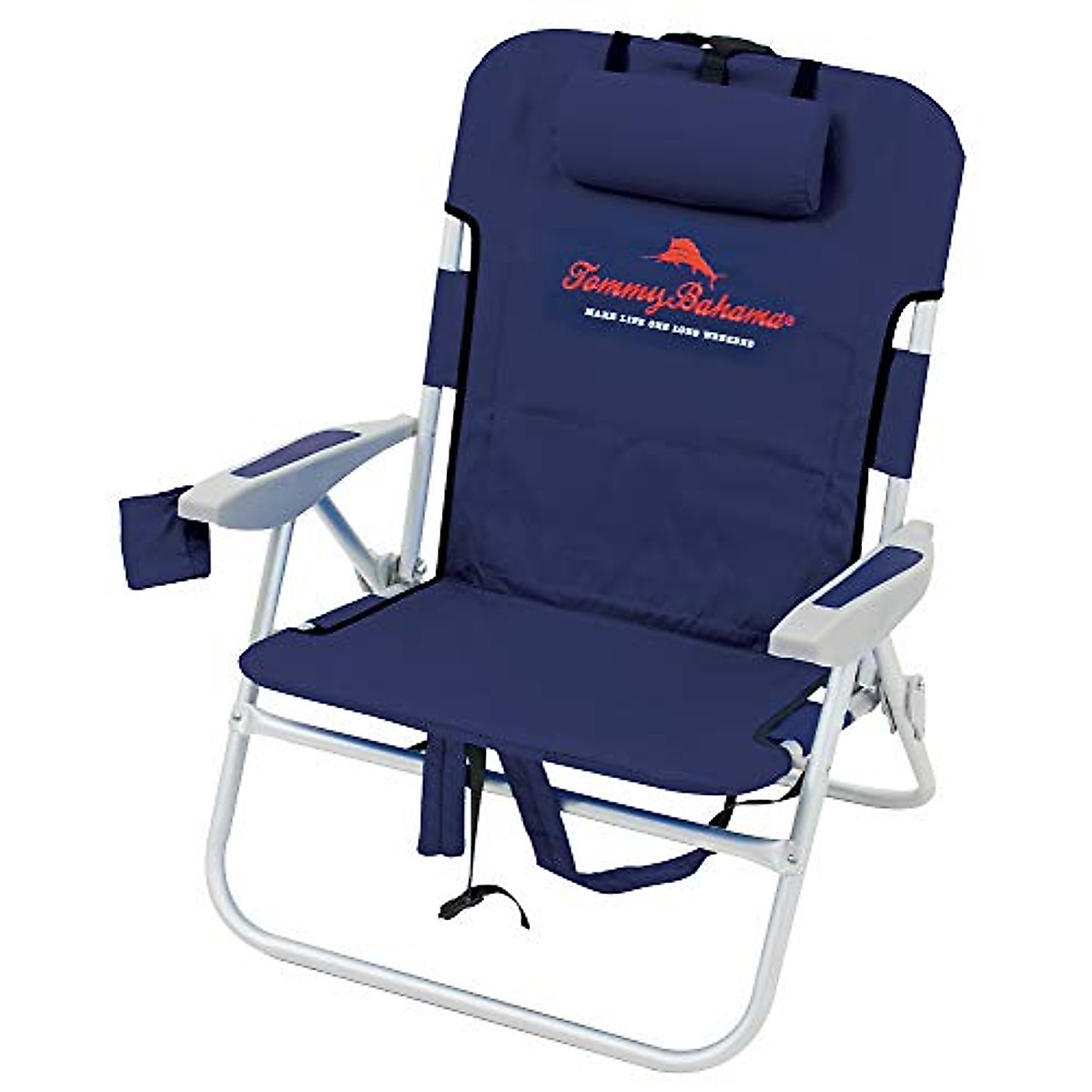 Tommy Bahama Big Boy 4-Position Folding 13" High Seat Backpack Beach or Camping Chair, Aluminum, Navy