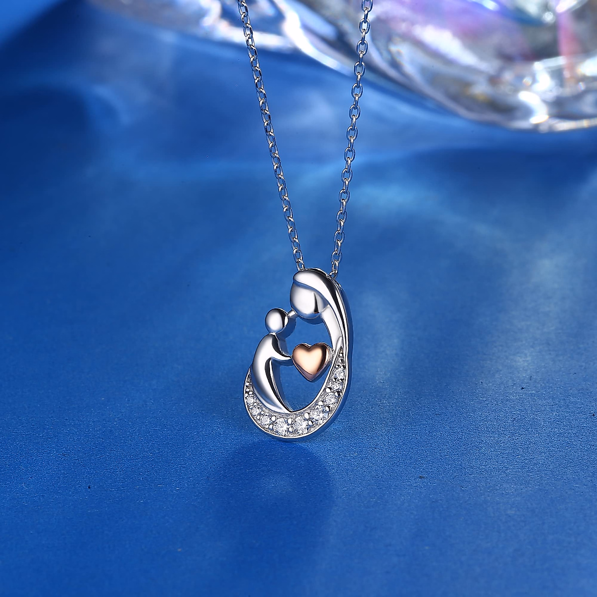 MILACOLATO Mother Pendant Necklaces S925 Sterling Silver Mother Daughter Necklaces 18K White Gold Filled Mom and Child Heart Birthstone Necklace Mother's Day Gifts for Mom New Mum Grandma Women Wife