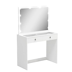 Boahaus Suri Modern Vanity Table, White Finish, Light Bulbs, for Bedroom