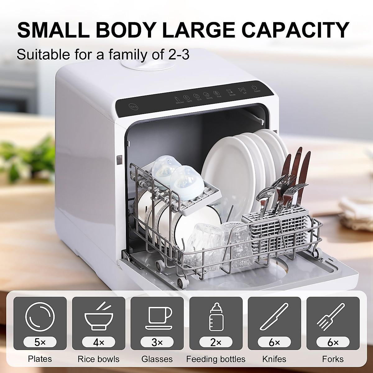 Mini dishwasher countertop .Compact Dishwasher with drying and double spray arms. Countertop Dishwasher With Water Tank. Portable dishwasher with 6 wash programs, can wash baby bottles.