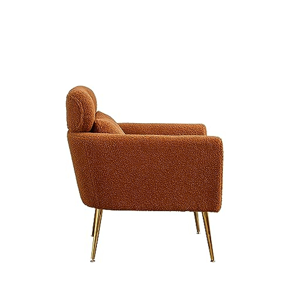 HomSof 29.5"W Modern Boucle Accent Chair Armchair Upholstered Reading Chair Single Sofa Leisure Club Chair with Gold Metal Leg and Throw Pillow for Living Room Bedroom Dorm Room Office, Caramel Boucle
