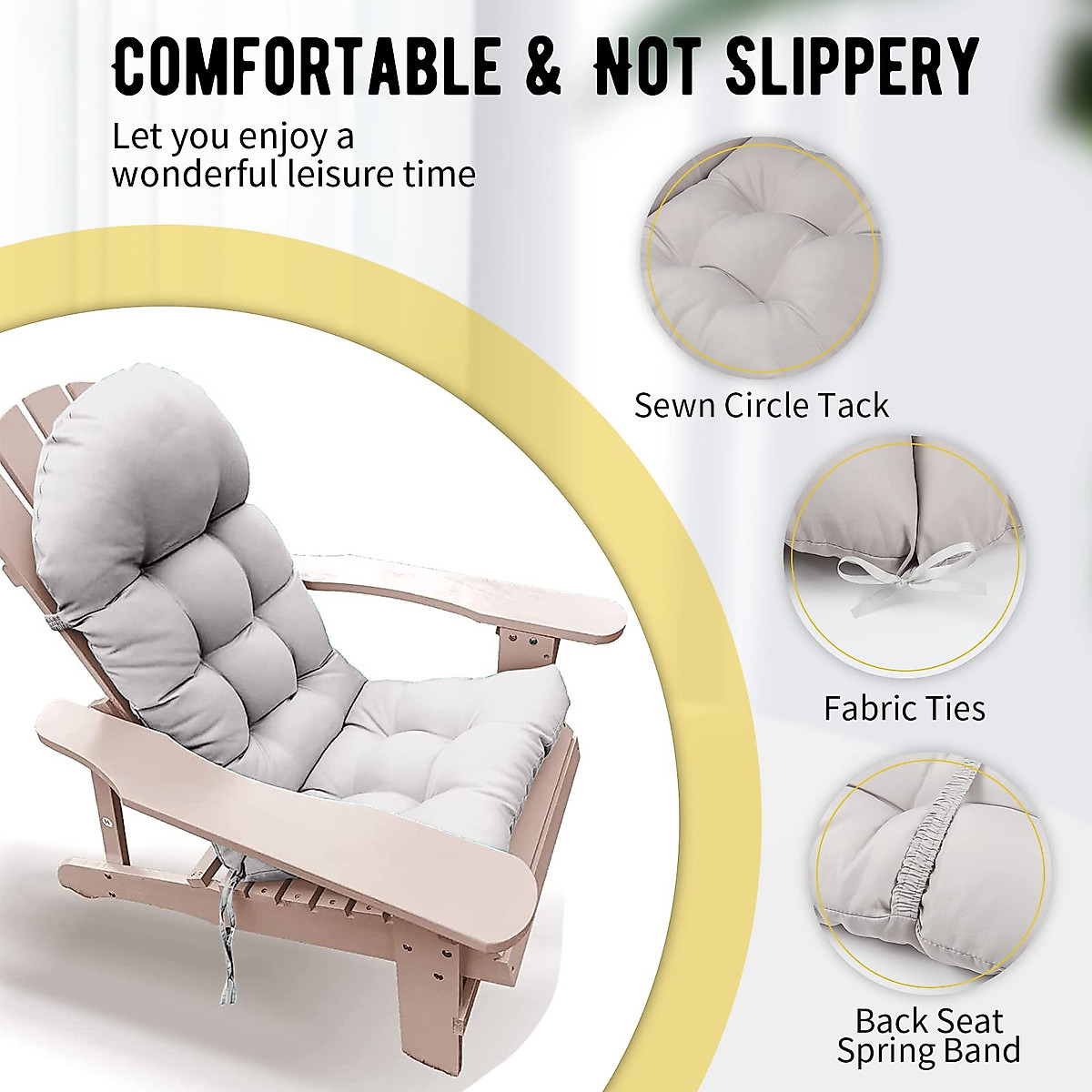 Vemkyrio 4 Pack Adirondack Chair Cushion, Waterproof&Fade-Resistant Rocking Chair Cushion - High Back Patio Cushions Lengthen, Thickened Patio Chair Pad for Outdoor and Indoor (Grey)