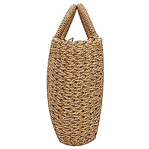 Hand-woven Straw Large Hobo Bag for Women Round Handle Ring Toto Retro Summer Beach Straw Bag (Brown)