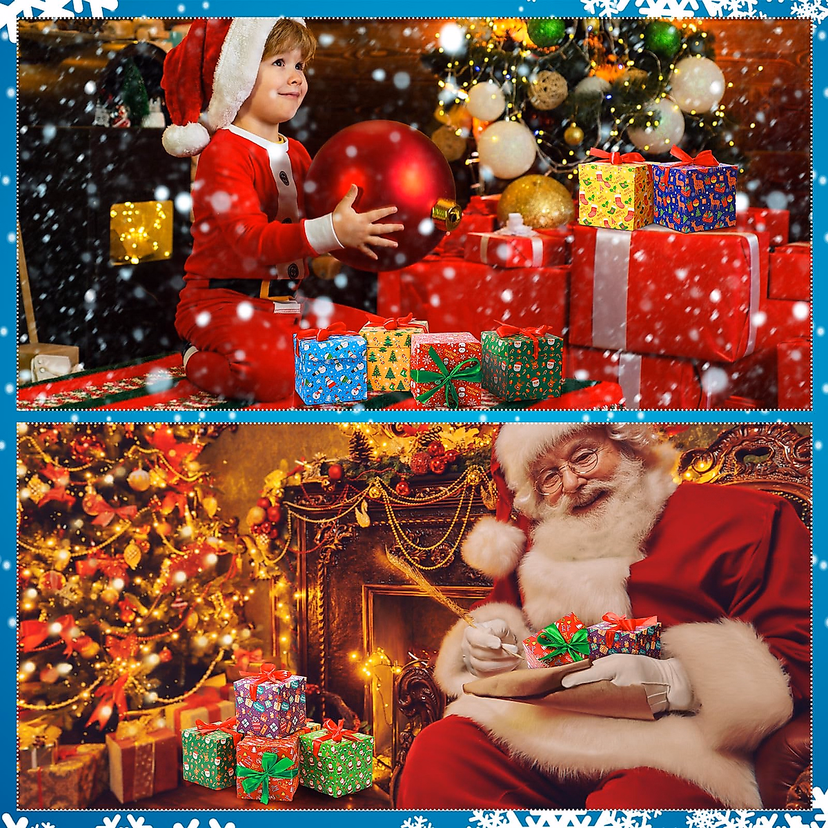 Cholemy 60 Pieces Christmas Gift Boxes with Lids Small Squared Boxes with Ribbon Xmas 4x4x4 Boxes Holiday Bow Box Gift Wrap Boxes for Christmas Party Favor Present, 12 Designs(Classic Style)