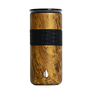 Elemental Artisan Insulated Tumbler, Triple Wall Coffee Travel Mug, Reusable Stainless Steel Coffee Tumbler with Ceramic Lid, Thermal Coffee Cups for Hot (6 Hrs) & Cold (18 Hrs), 16oz - Teak Wood