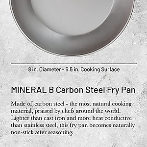 de Buyer MINERAL B Carbon Steel Fry Pan - 8” - Ideal for Searing, Sauteing & Reheating - Naturally Nonstick - Made in France