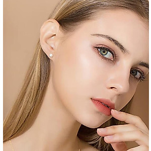 QLKILYR 12 Pairs Pearl Stud Earrings, Hypoallergenic Imitation Pearl Earrings, Stainless Steel Round Ball Pearls Stud Earrings Mixed Sizes Stud Earrings Set for Women