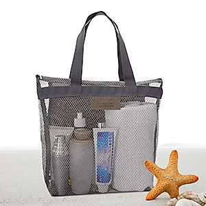 Mesh Shower Bag， 10.2x9.9'' Mesh Shower Caddy Quick Dry Shower Bag Portable Shower Tote Hanging Toiletry Bath Organizer Travel Mesh Beach Bags with Zipper & 2 Pockets for Gym, Travel, Camp, Beach