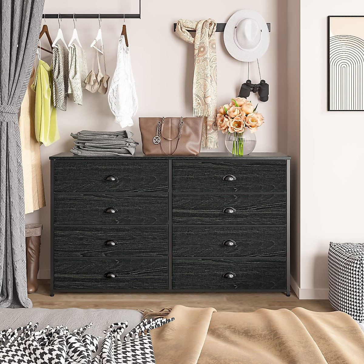 Furnulem Wide Dresser with 9 Large Drawers for 55'' Long TV Stand and 8 Drawer Dresser Wide 47'' Long, Storage Chest of Drawer for 55'' TV Stand