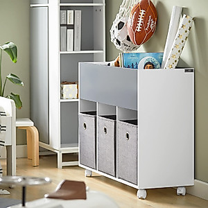 Haotian Kids Toy Storage Organizer Cart, Bookshelf with 3 Baskets & Wheels Children Toddlers Bookcase Playroom Nursery, Grey, KMB61-HG