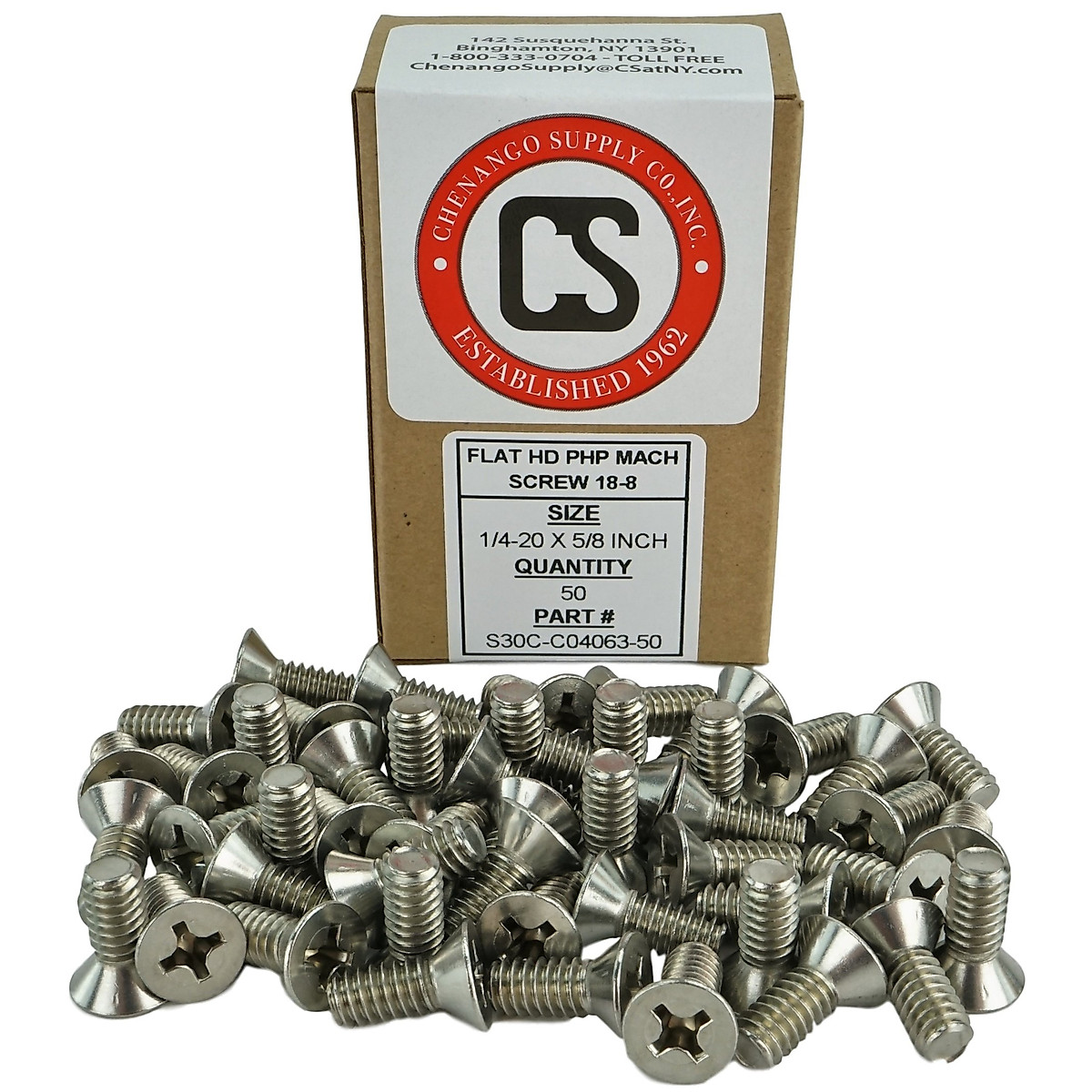 Stainless 1/4-20 x 5/8" (5/8" to 2-1/2" Lengths Available) Flat Head Machine Screws, Full Thread, Phillips Drive, Stainless Steel 18-8, Machine Thread (1/4-20 x 5/8")