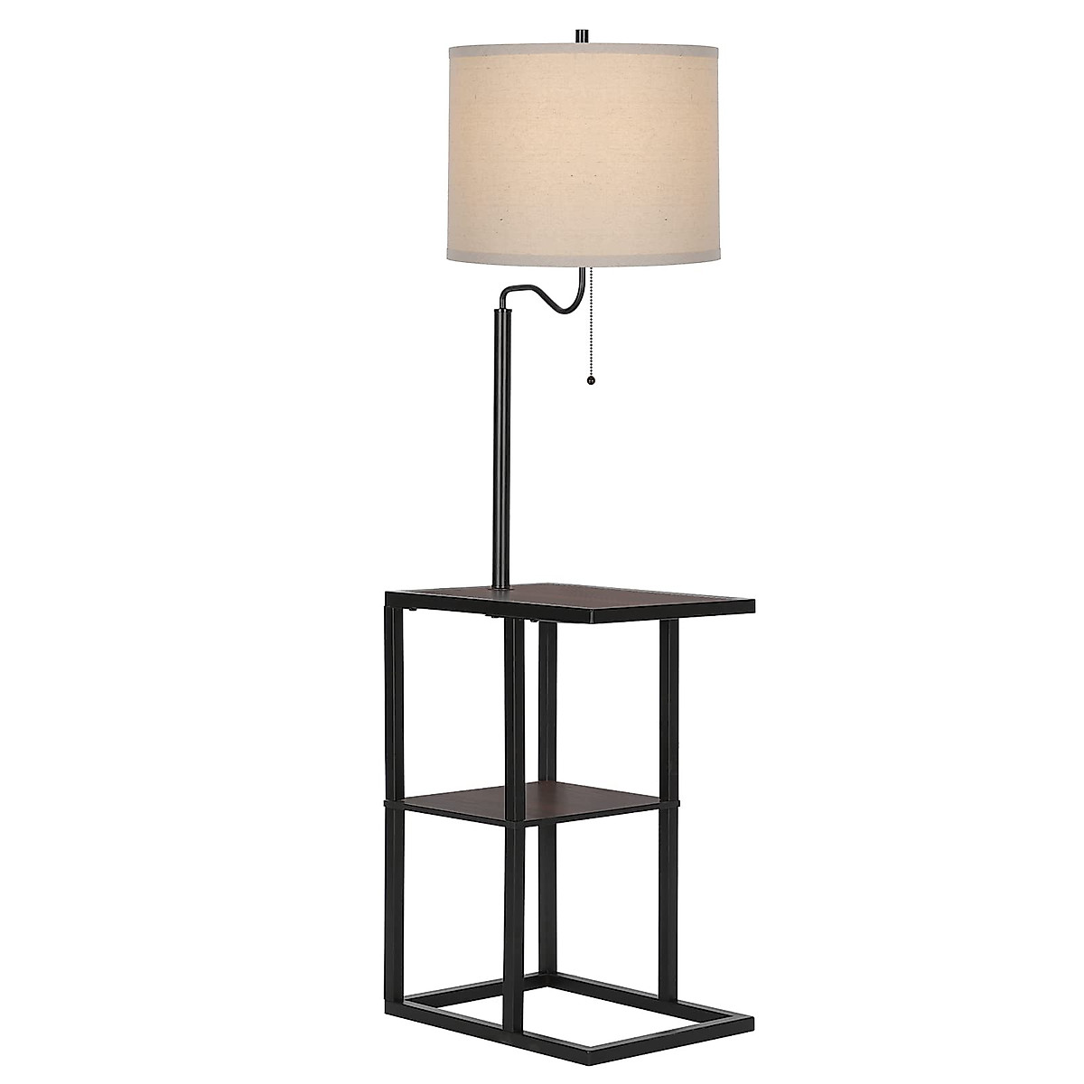 hykolity Floor Lamp W/ End Table and USB Charging Port, Modern Bedside Nightstand Lighting, Walnut Attached Side Table W/ Shelves for Living Room, Bedroom, Guest Room, Bulb Sold Separately