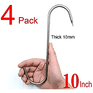Alele 10" Meat Hook 10mm Heavy Duty Stainless Steel Butcher Hooks for Hanging Beef (10inch 10mm 4p)