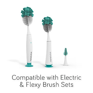 Nanobebe Baby Bottle Cleaner Replacement Heads - for E-Brush Electric Rechargeable Bottle Cleaning Brush and Flexy Brush in Gift Sets, for Baby Accessories, Pacifiers, and Sippy Cups - 4pk, Teal