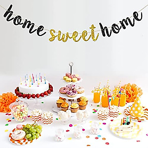 Black Glitter Home Sweet Home Banner - Welcome Back Sign Supplies - Welcome Home Sign for Housewarming Military Family Party Decorations