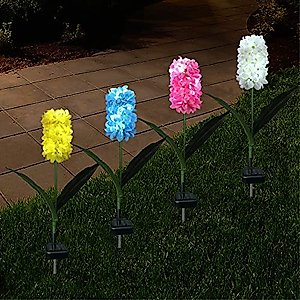 Solar Garden Lights,Hyacinth lamp,Decoration for Pathway Yard Lawn Patio Path,Pink Yellow White Blue, Pack of 4