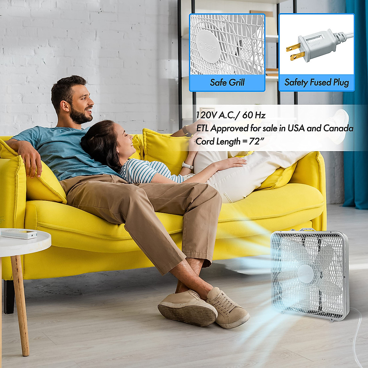 Comfort Zone CZ200A 20" 3-Speed Box Fan for Full-Force Air Circulation