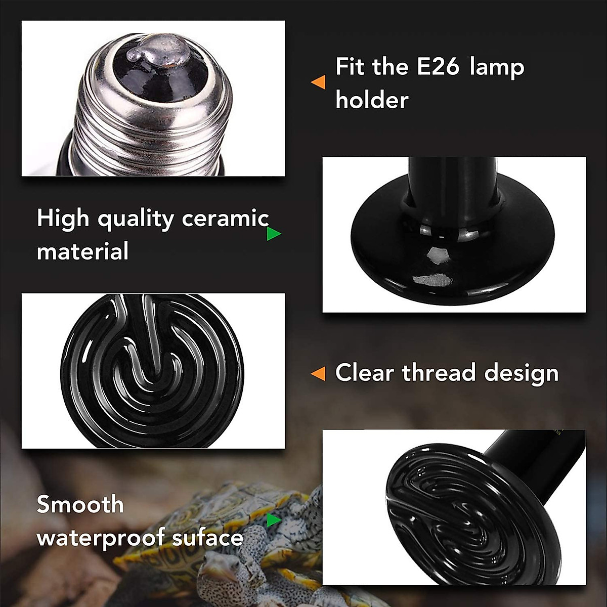 Simple Deluxe 100W Ceramic Reptile Heat Lamp Bulb & 150W Clamp Light with 8.5" Aluminum Reflector Combo for Amphibian Pets, Silver 2023 Version