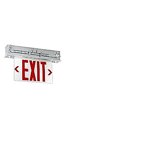 LB91610 Recessed Edge-Lit Red Exit Sign, 120-277V Double Face LED Combo Emergency Light with Adjustable Two Head and Backup Battery, NYC Approved 8” Lettering, UL Certified