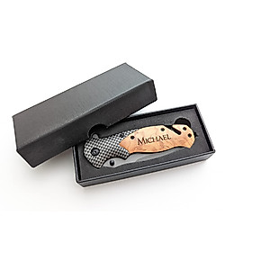 Personalized Engraved Wood Handle Pocket Knife - Personalized Gift for Men - Custom Box Included