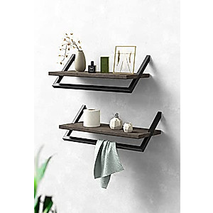 LYNNC Floating Shelves Wall Mounted, Solid Wood Shelves for Bedroom, Living Room, Kitchen, Bathroom, Wall Shelf Decor, Set of 2, Brown
